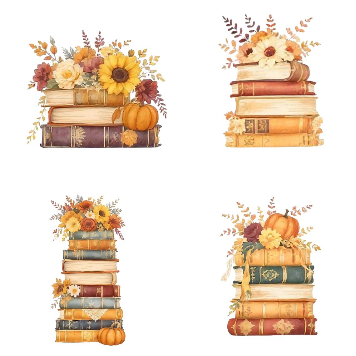 Watercolor Fall Book Clipart Bundle: Cottagecore Autumn PNG (commercial ...
