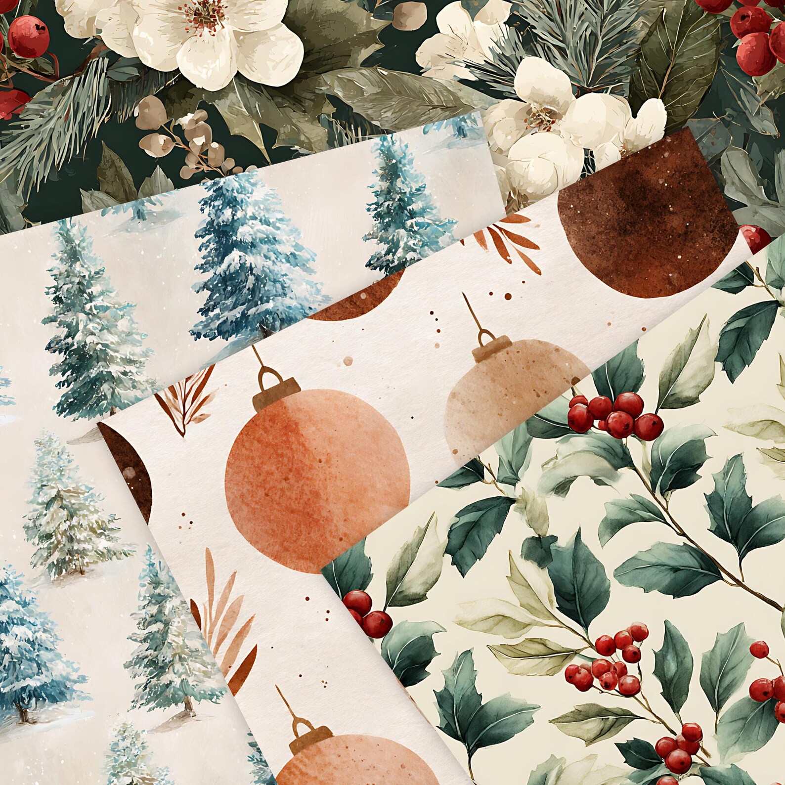 Boho Christmas Seamless Digital Paper Bundle: Rustic Woodland Patterns ...