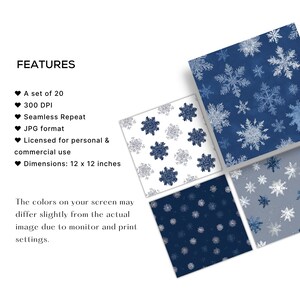 Winter Snowflake Seamless Paper Bundle of 20, Blue Winter Scrapbook ...
