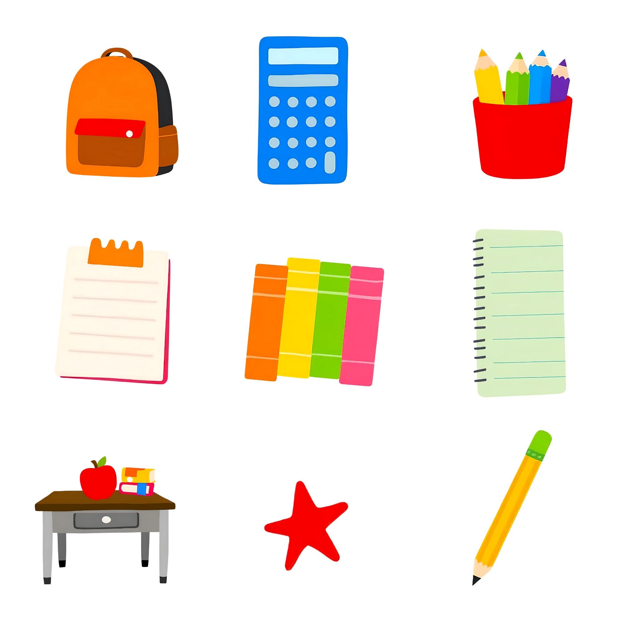 Back to School Clipart Bundle: Primary Color School Supplies (PNG ...