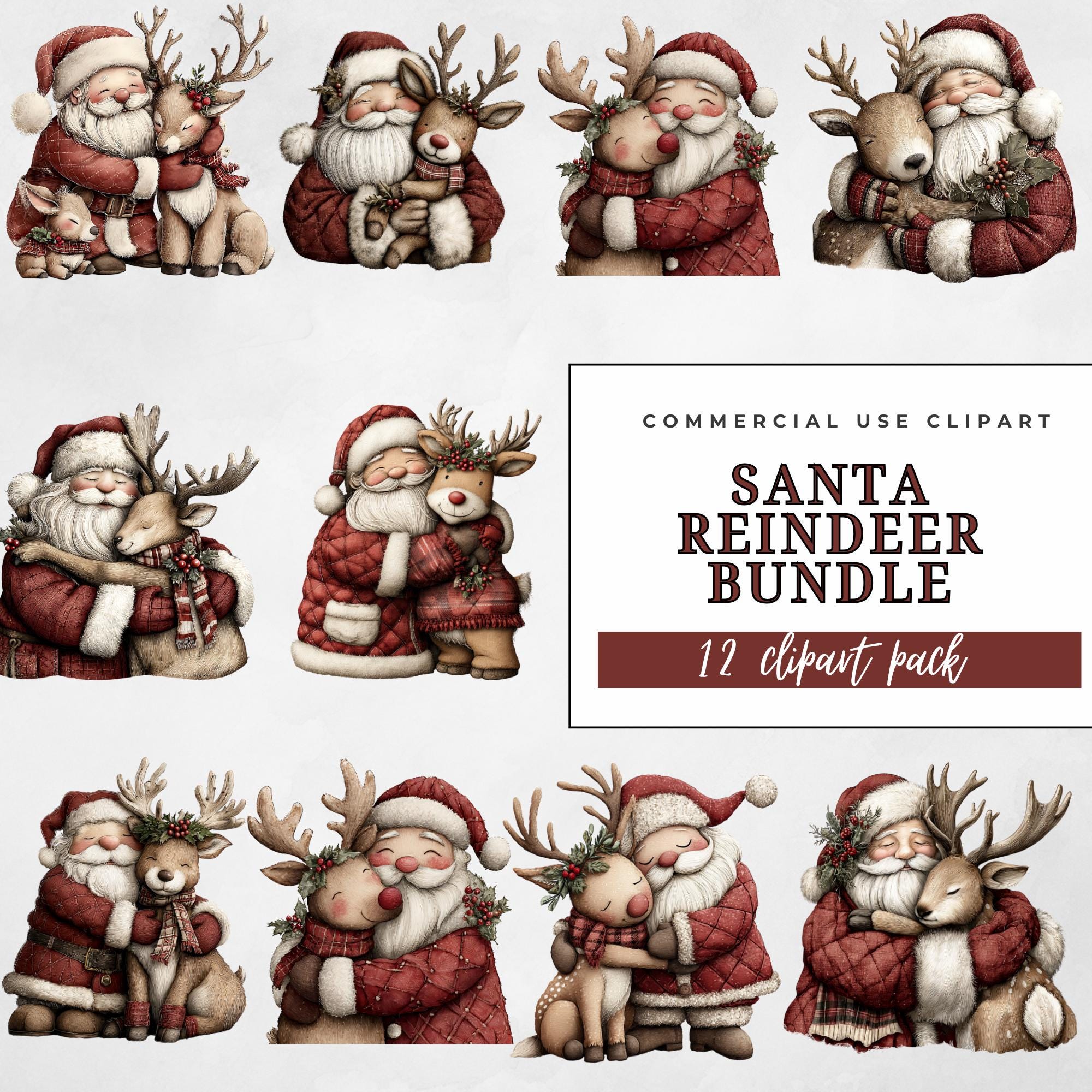 Santa Claus & Reindeer Clipart Bundle, Cozy Christmas Festive Holiday ...