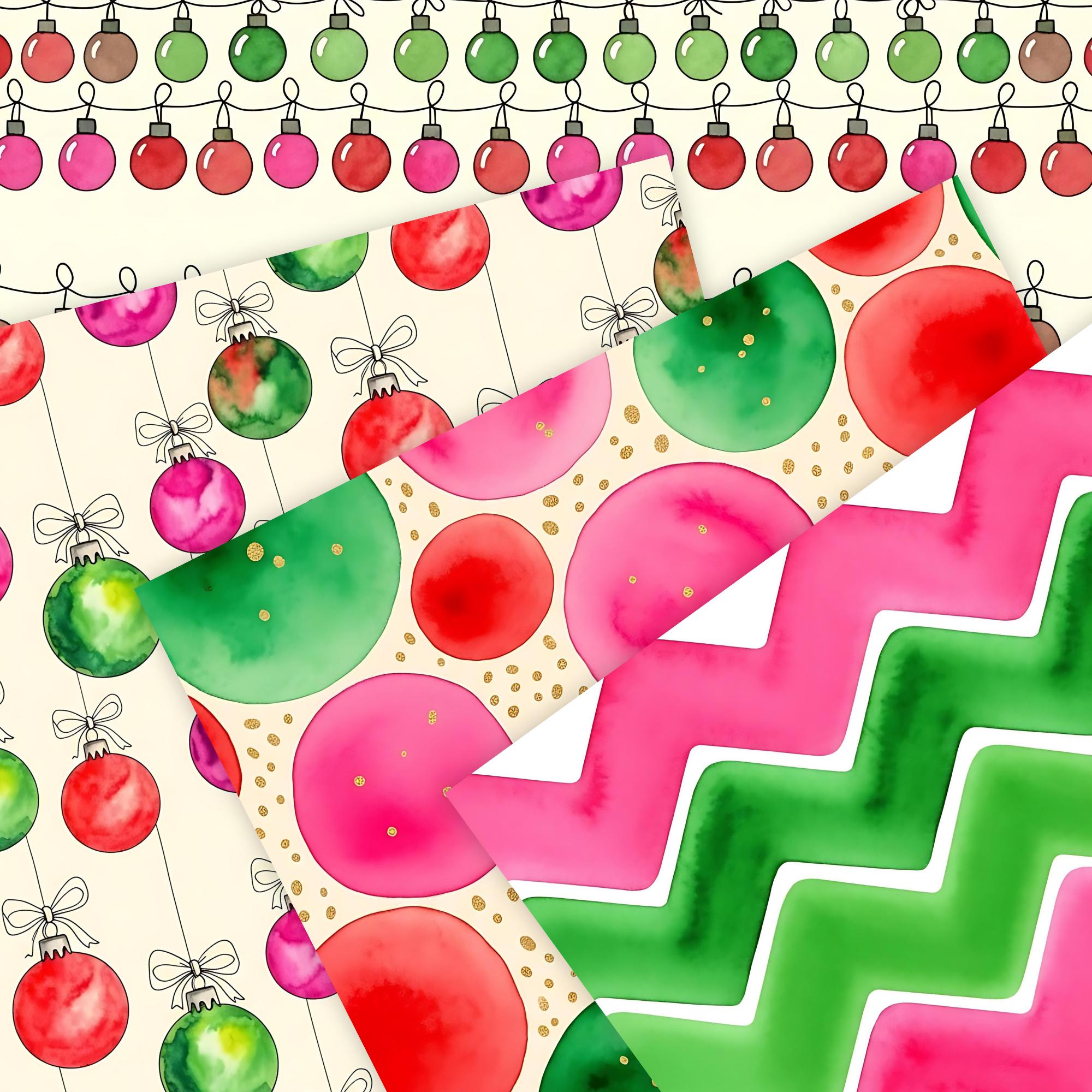 Pink Modern Christmas Digital Paper, Bright Holiday Scrapbook Paper ...