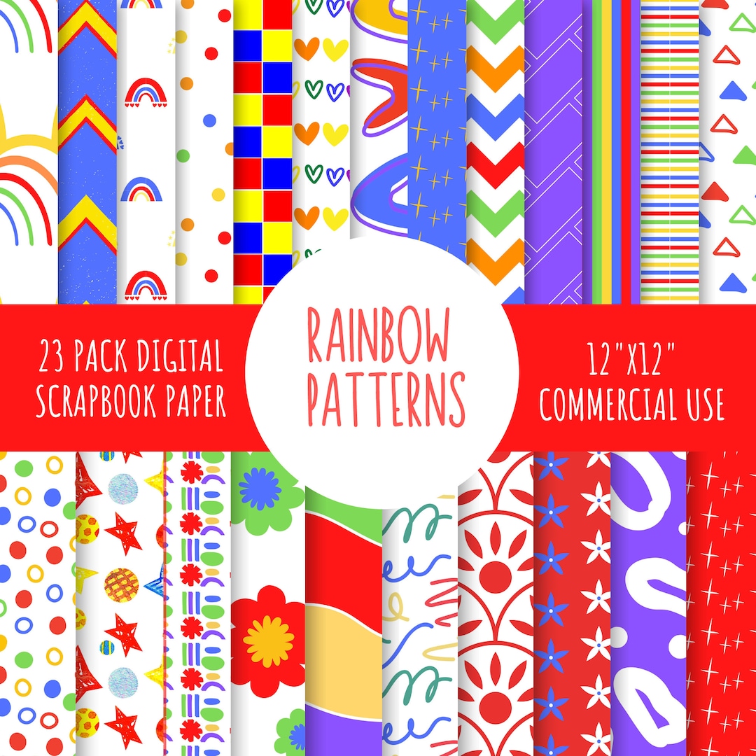 Rainbowdigital Paper Bundle, Rainbow Background Pack, Colorfulscrapbook ...