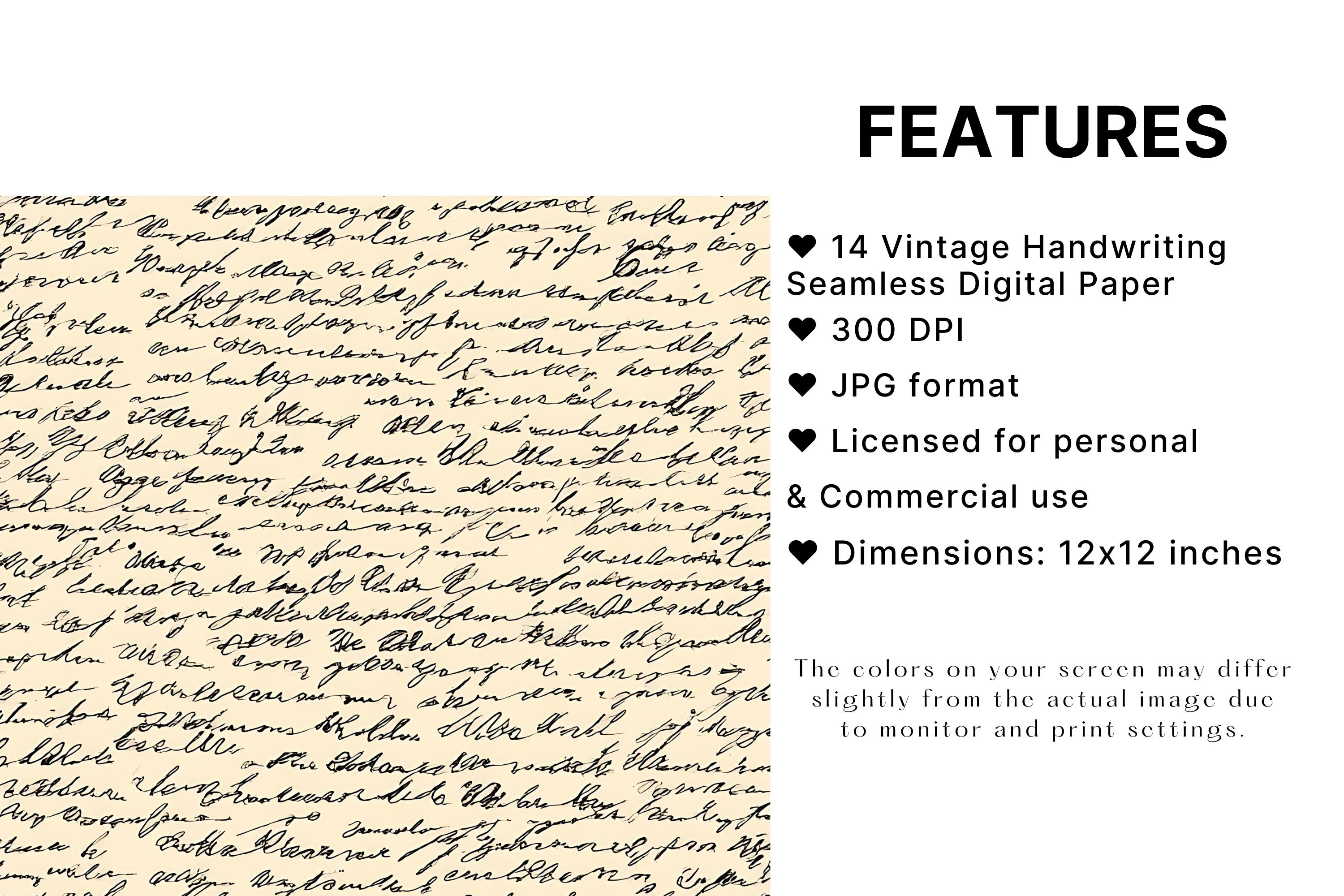 Vintage Handwriting Seamless Pattern Paper, Antique Written Textures ...