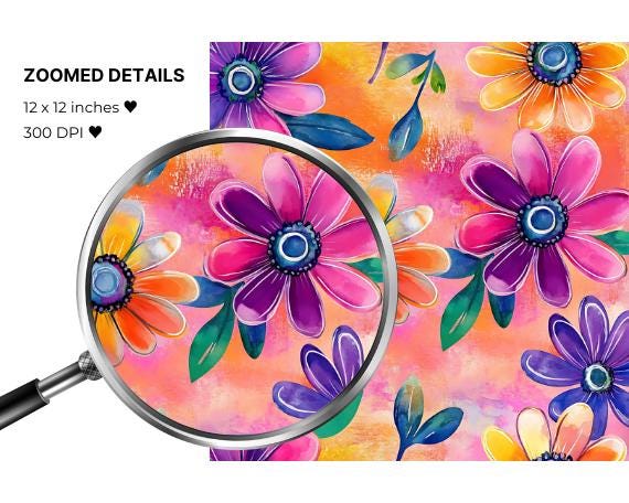 Vibrant Abstract Flower Digital Papers, Spring Floral Watercolor ...