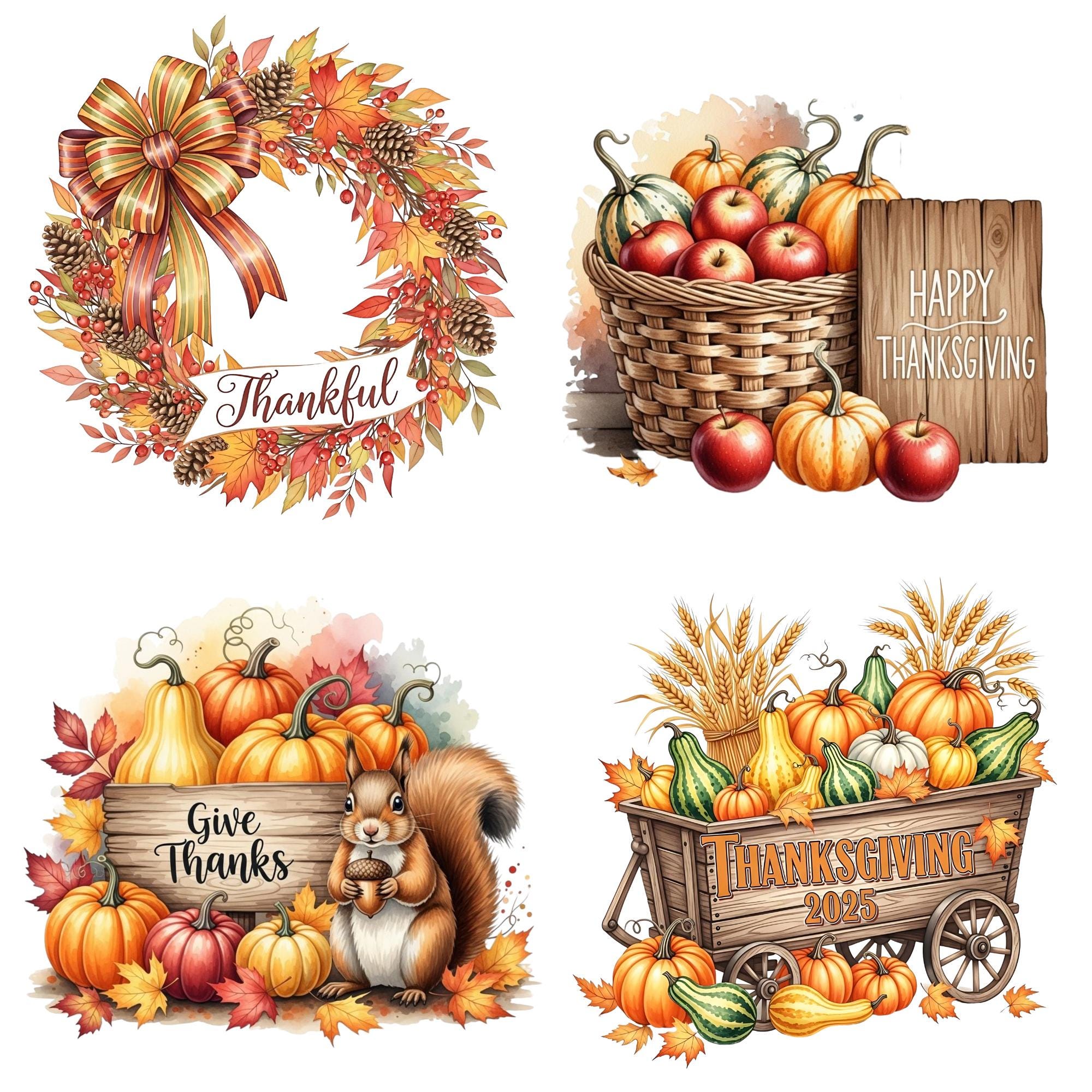 Fall Thanksgiving Clipart Bundle, Happy Thanksgiving Pngs , Autumn ...