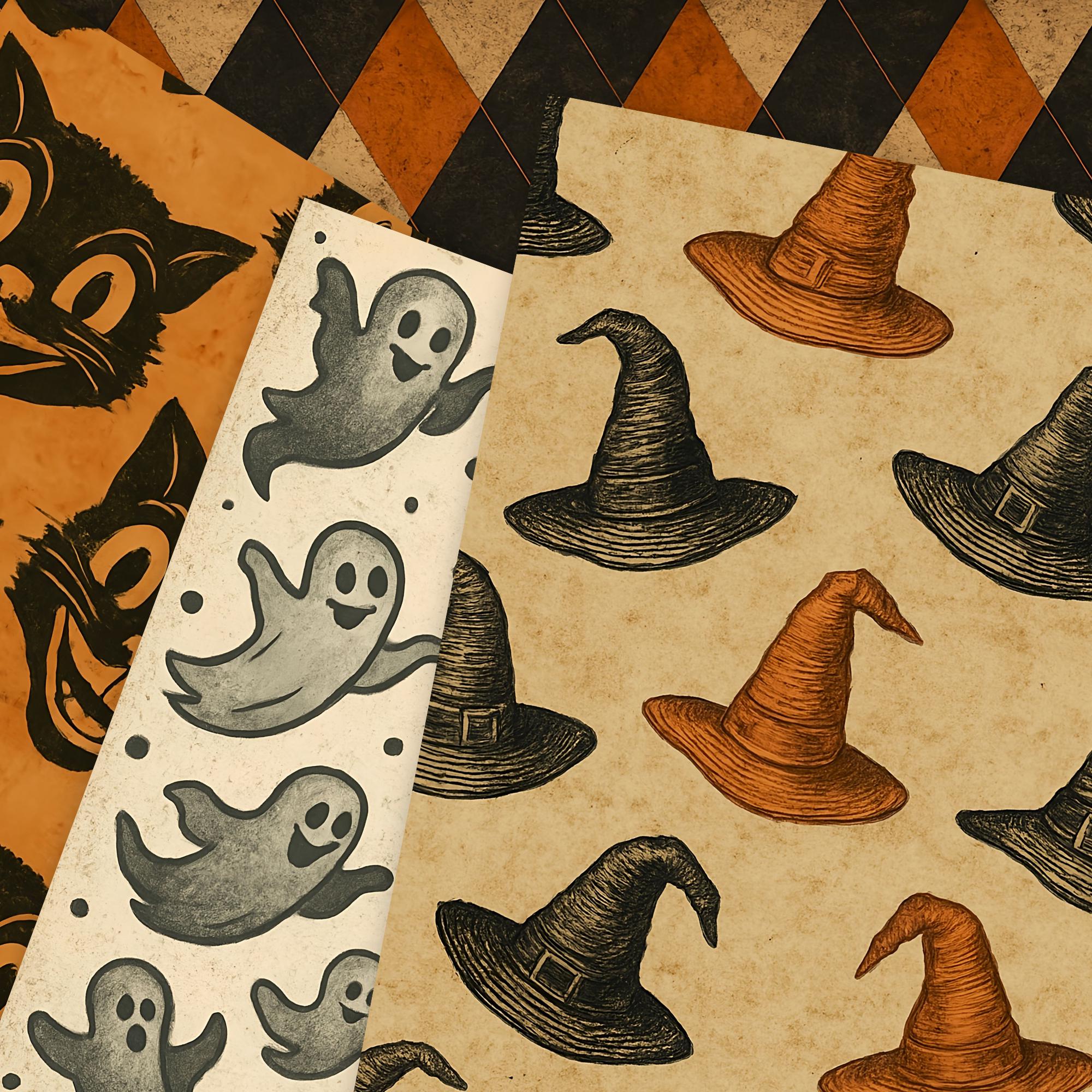 Retro Halloween Digital Paper Bundle, Vintage Grunge Scrapbook ...
