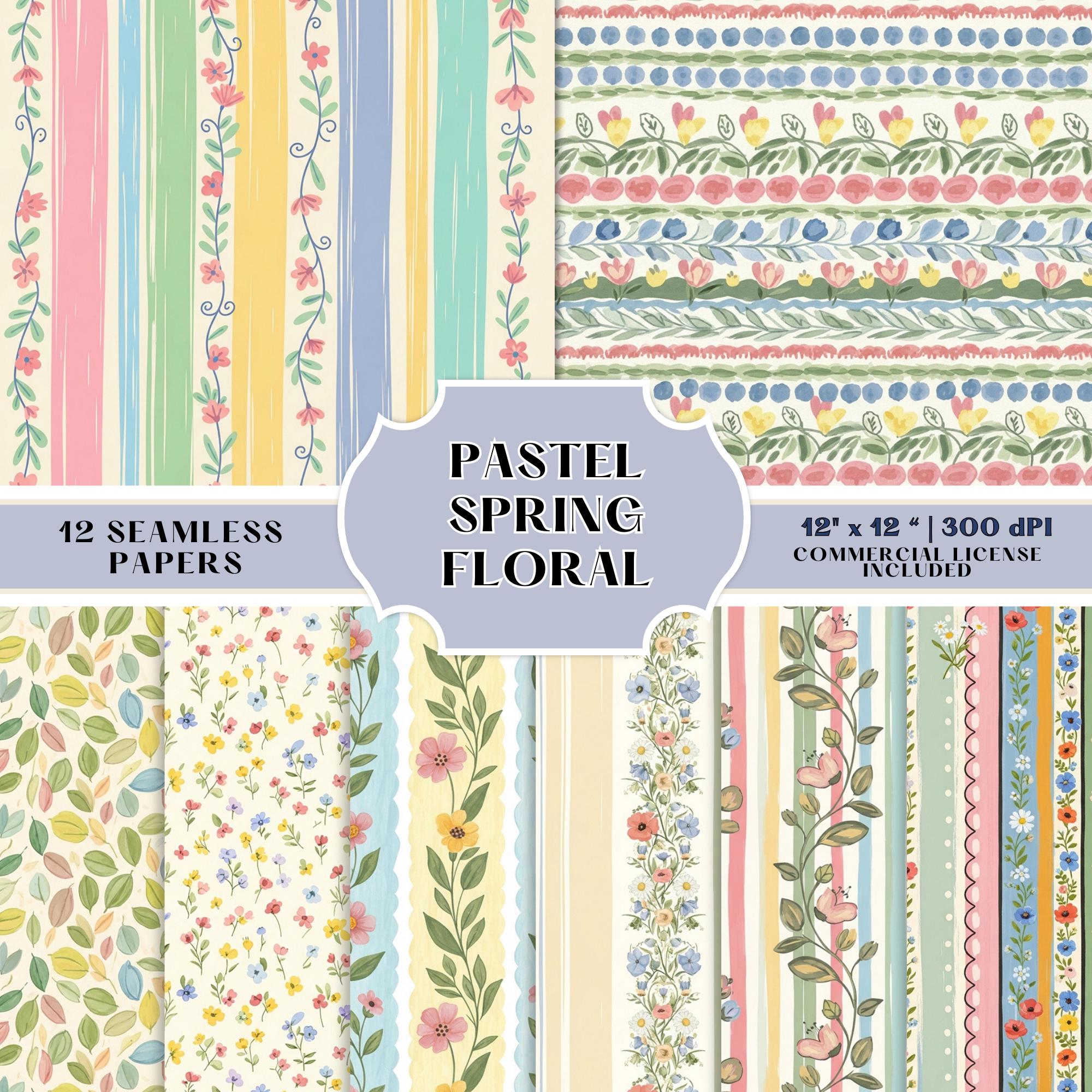Pastel Spring Floral Seamless Papers, Cottagecore Flower Digital ...