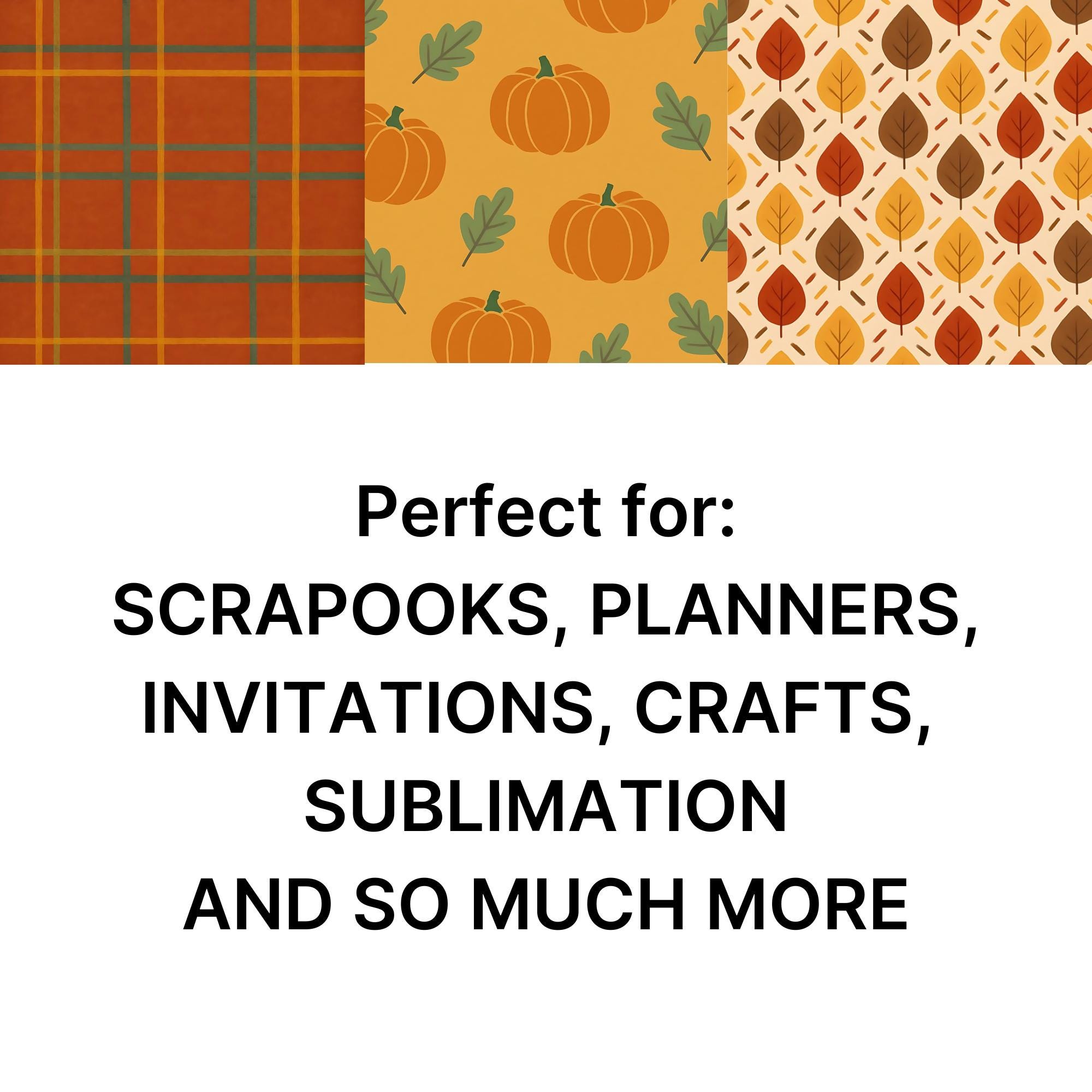 Autumn Fall Digital Paper Pack, Pumpkin & Leaf Seamless Patterns, Plaid ...