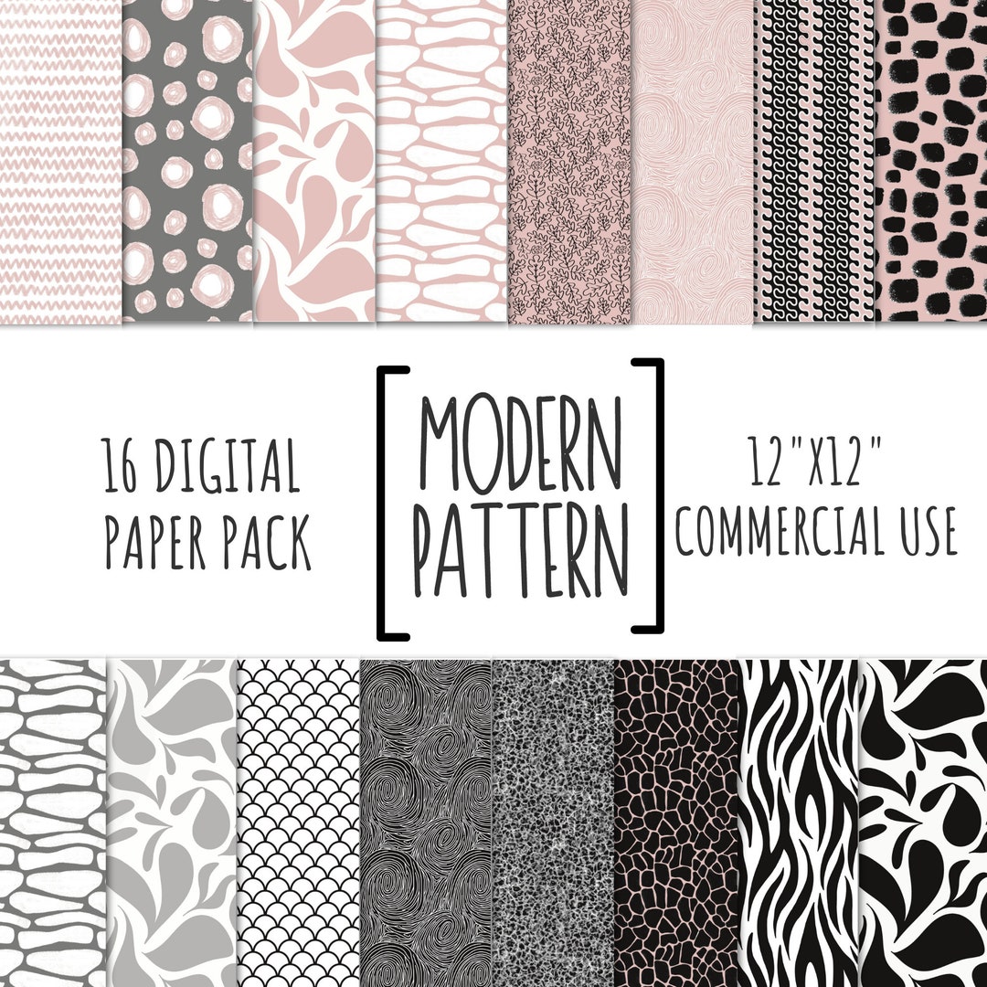 Modern Design Digital Paper Pack,texture Paper, Black, Silver and Pink ...