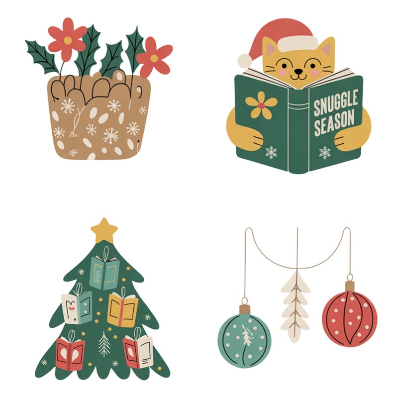 Cozy Christmas Book Clipart Bundle: Holiday Reading PNG Graphics ...