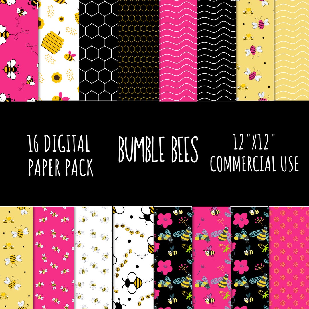Bees Digital Paper Set, Bee Patterned Paper, Honeycomb Scrapbook Paper ...