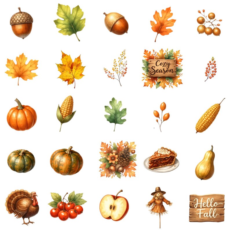 Hello Fall Clipart, Autumn Graphics Png, October Scrapbooking, Pumpkin ...