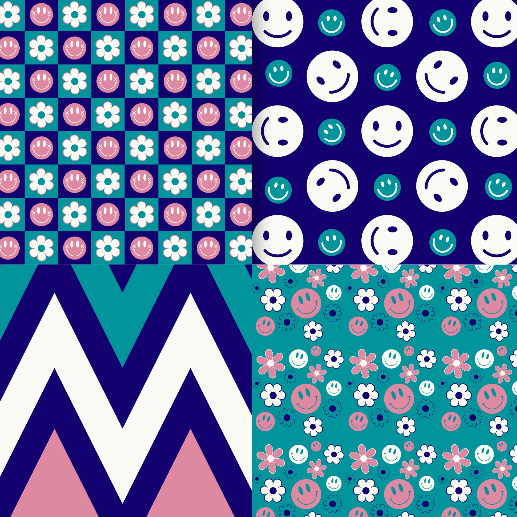 Groovy Retro Digital Paper Pack Smile Face Retro Scrapbook - Etsy