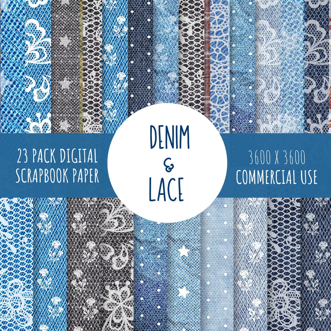 Denim and Lace Digital Paper Pack, Denim Digital Scrapbook Paper, Denim ...