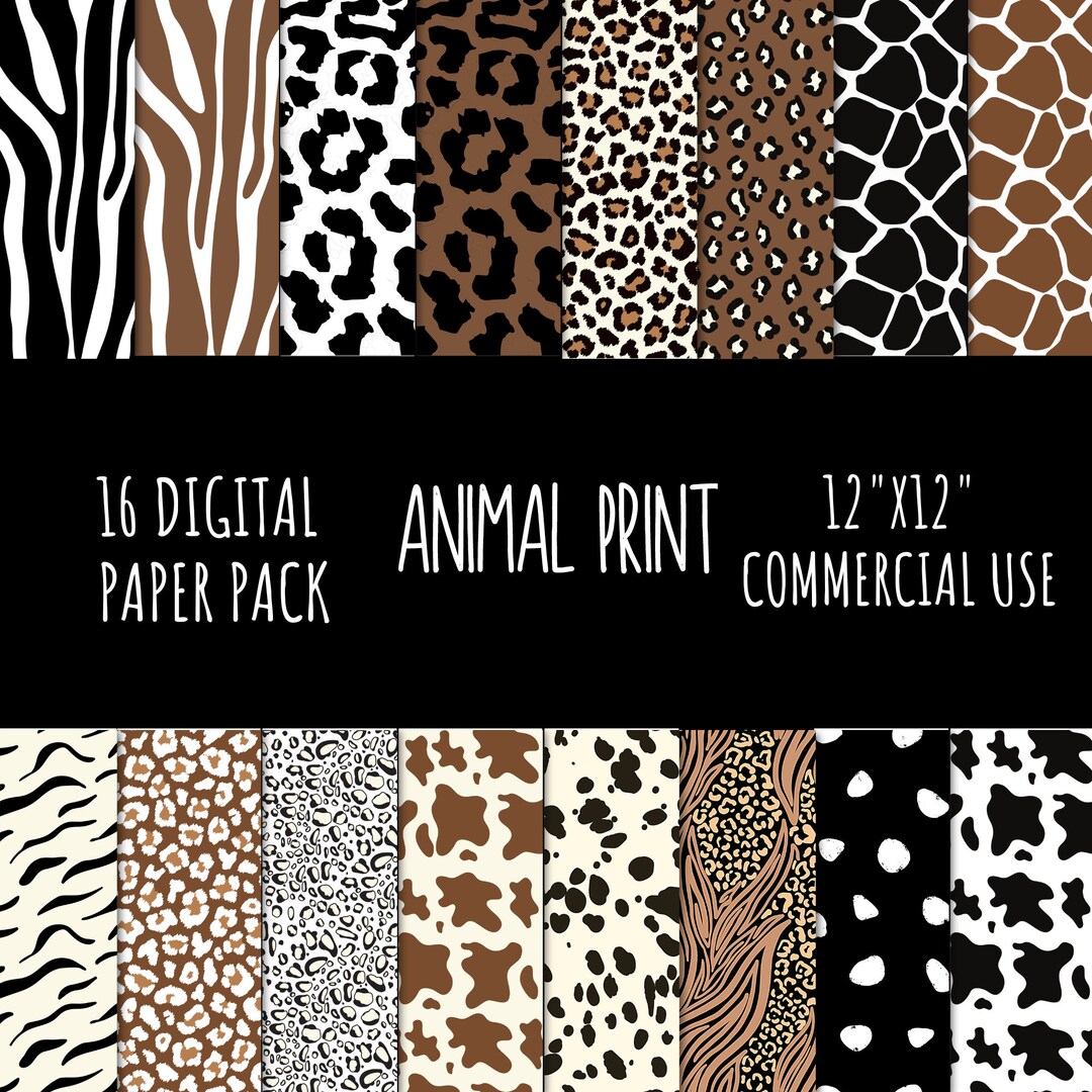 Animal Print Digital Paper Pack, Safari Digital Scrapbook Paper ...