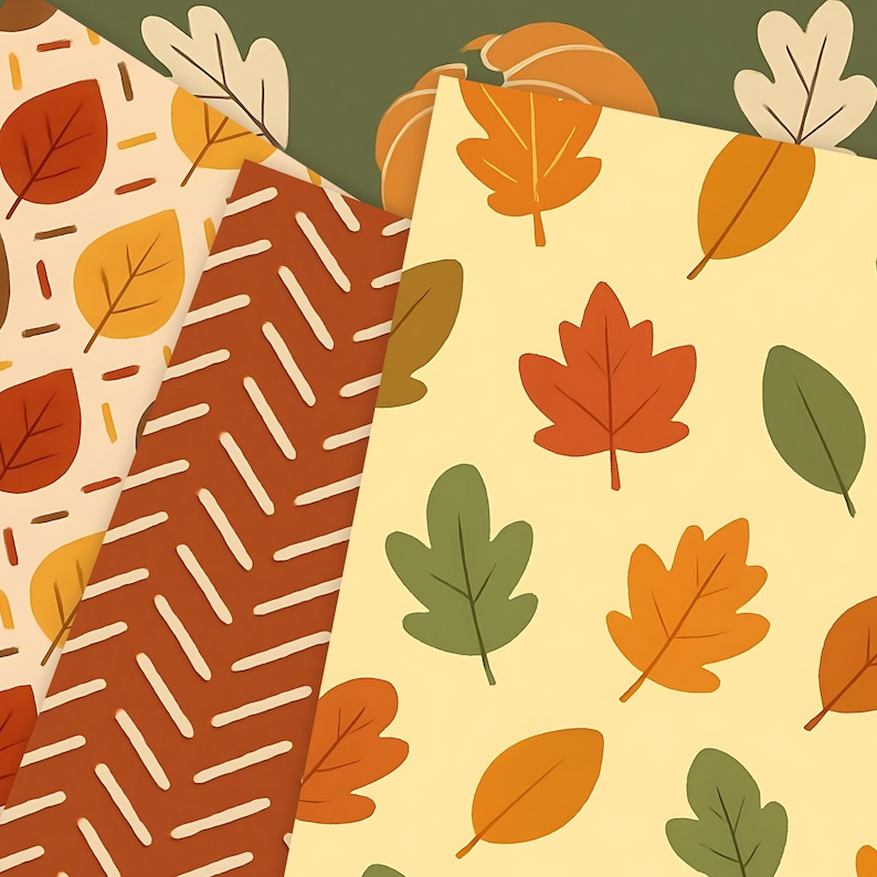 Autumn Fall Digital Paper Pack, Pumpkin & Leaf Seamless Patterns, Plaid ...