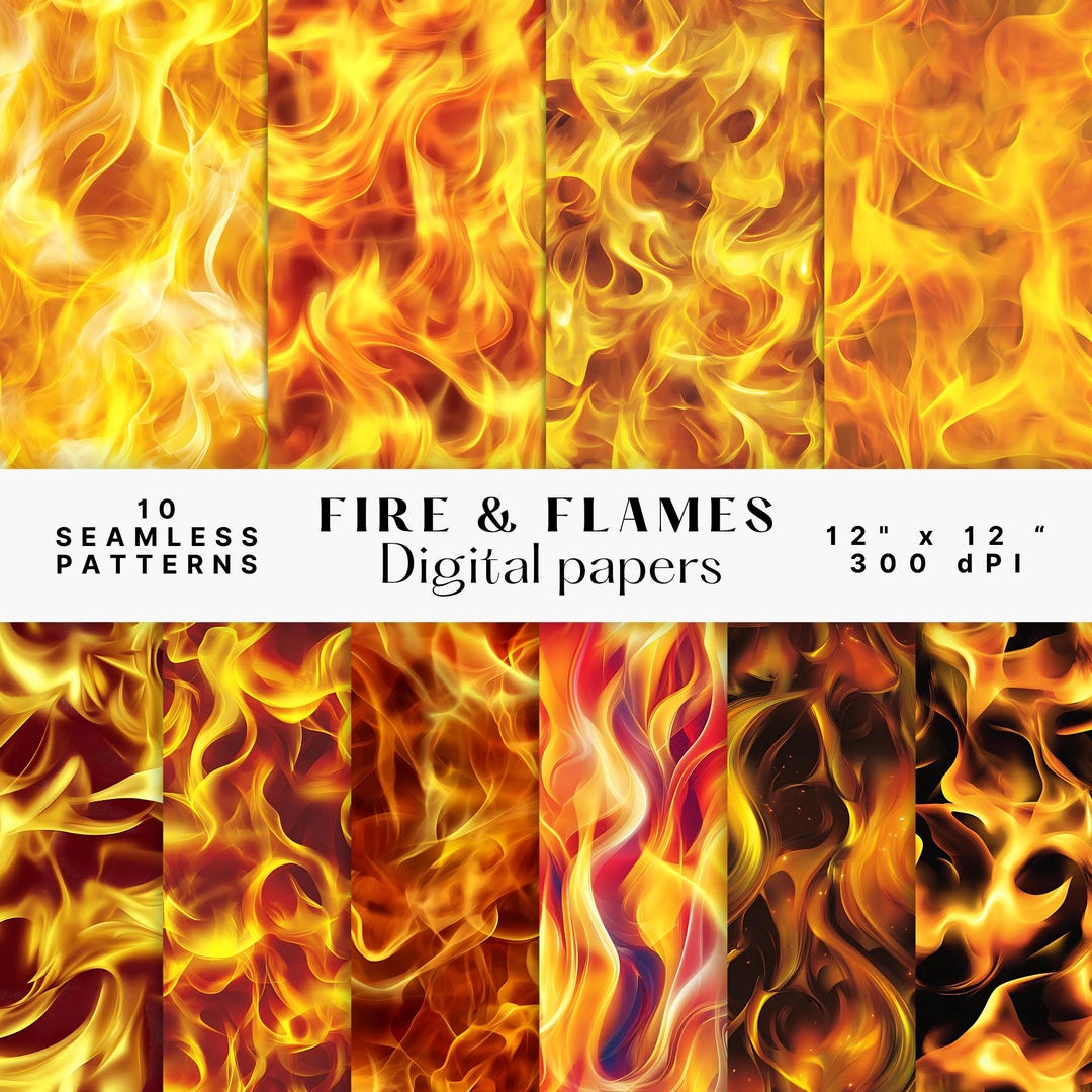 Fire & Flame Seamless Digital Paper, Smoky Burning Background Texture ...