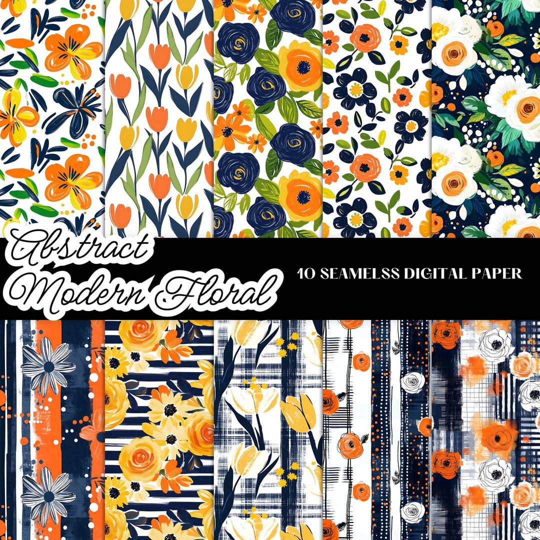 Abstract Flower Seamless Digital Papers, Spring Folk Art Floral ...