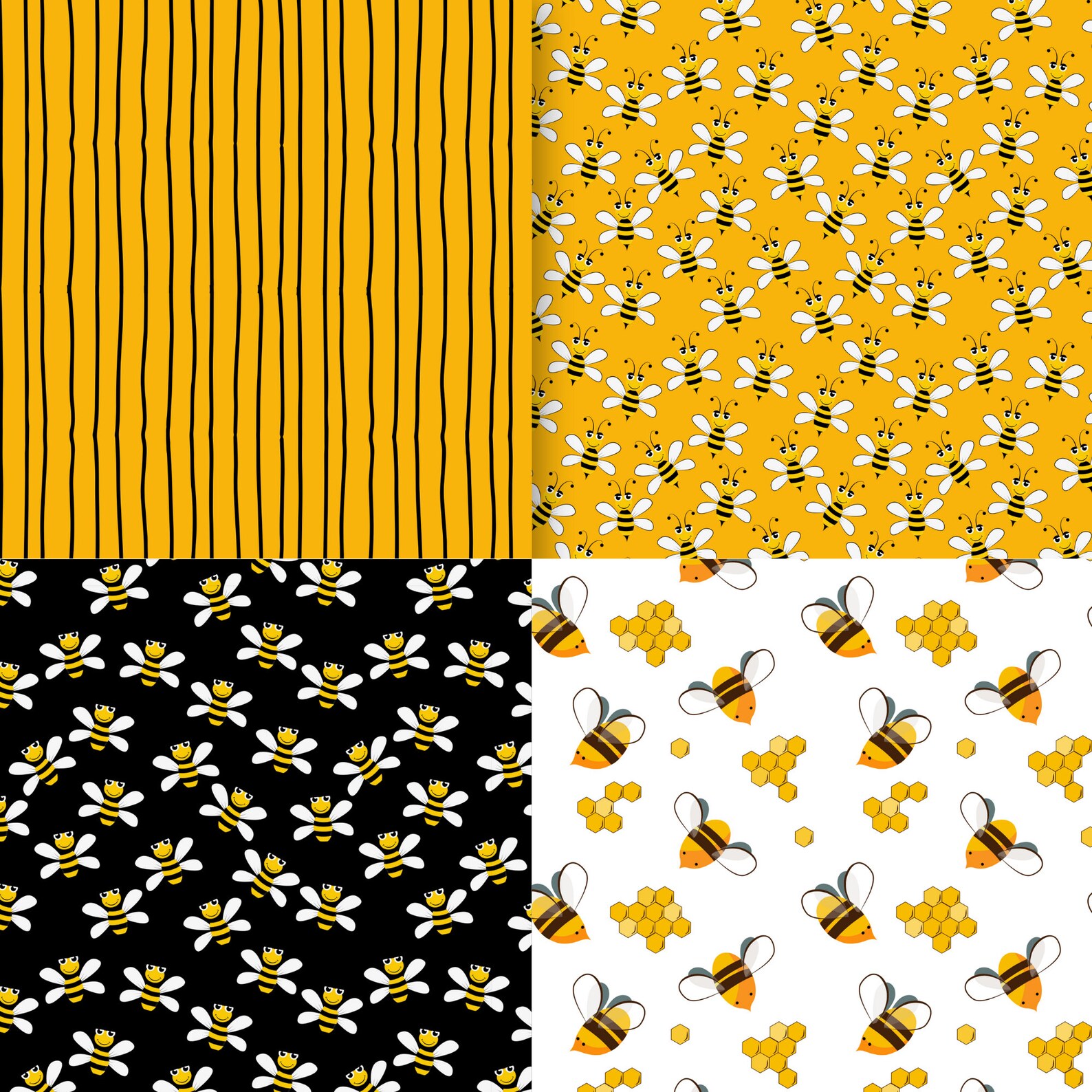 Bee Digital Paper Pack, Bee Patterned Paper, Honeycomb Paper, Yellow ...