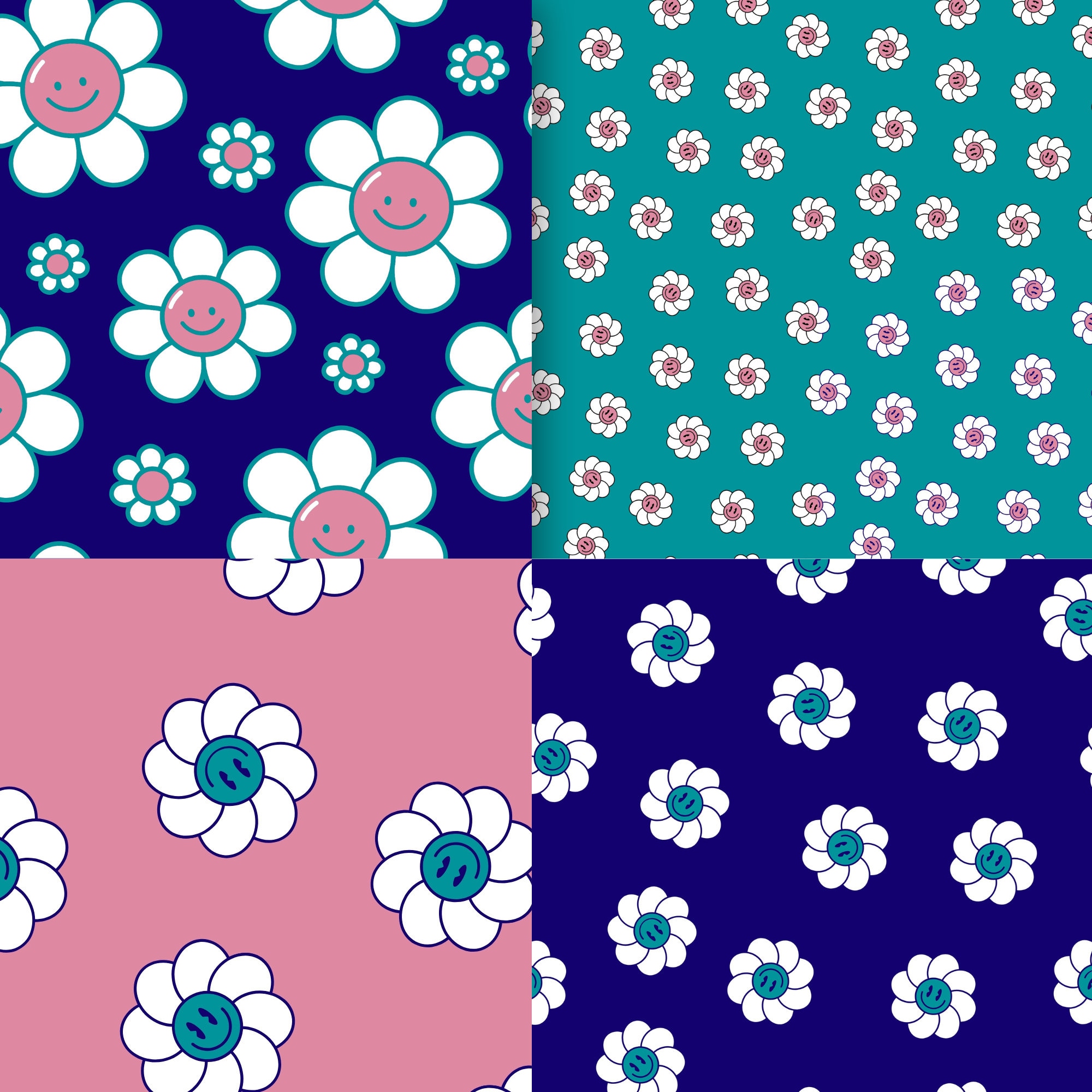 Groovy Retro Digital Paper Pack Smile Face Retro Scrapbook - Etsy