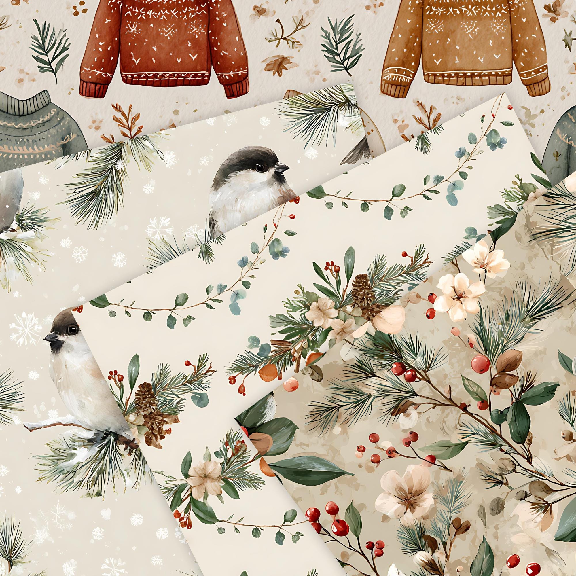 Boho Christmas Seamless Digital Paper Bundle: Rustic Woodland Patterns ...