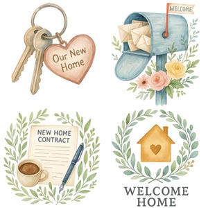 New Home Clipart Bundle, House Moving Home Sweet Home Real Estate ...