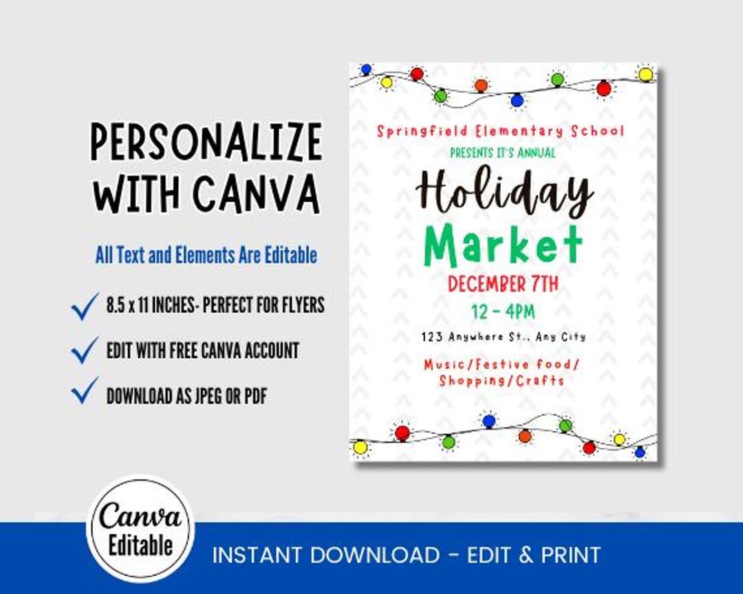 Holiday Market Flyer Editable Template, Christmas Bazaar, Craft Fair ...