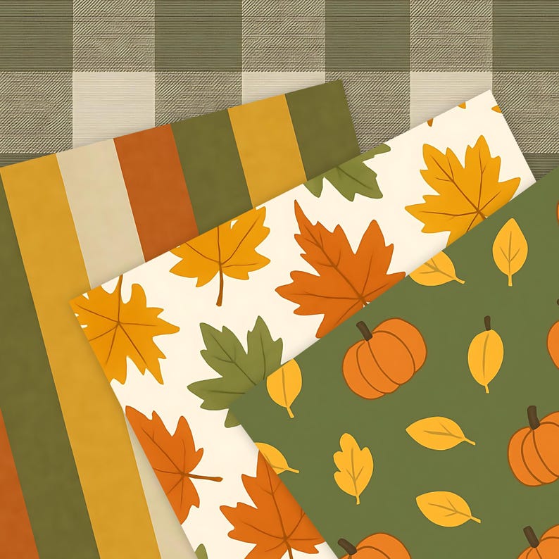 Autumn Fall Digital Paper Pack, Pumpkin & Leaf Seamless Patterns, Plaid ...