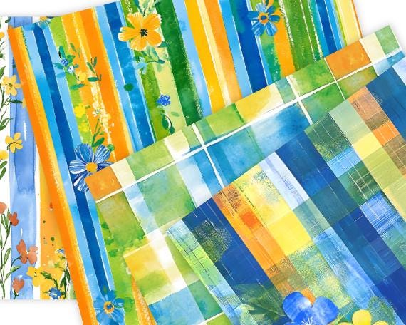 Spring Flower Digital Papers, Blue Summer Floral Watercolor Scrapbook ...