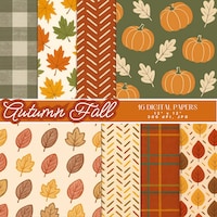 Watercolor Rustic Autumn Seamless Patterns, Neutral Fall Pattern JPEG ...