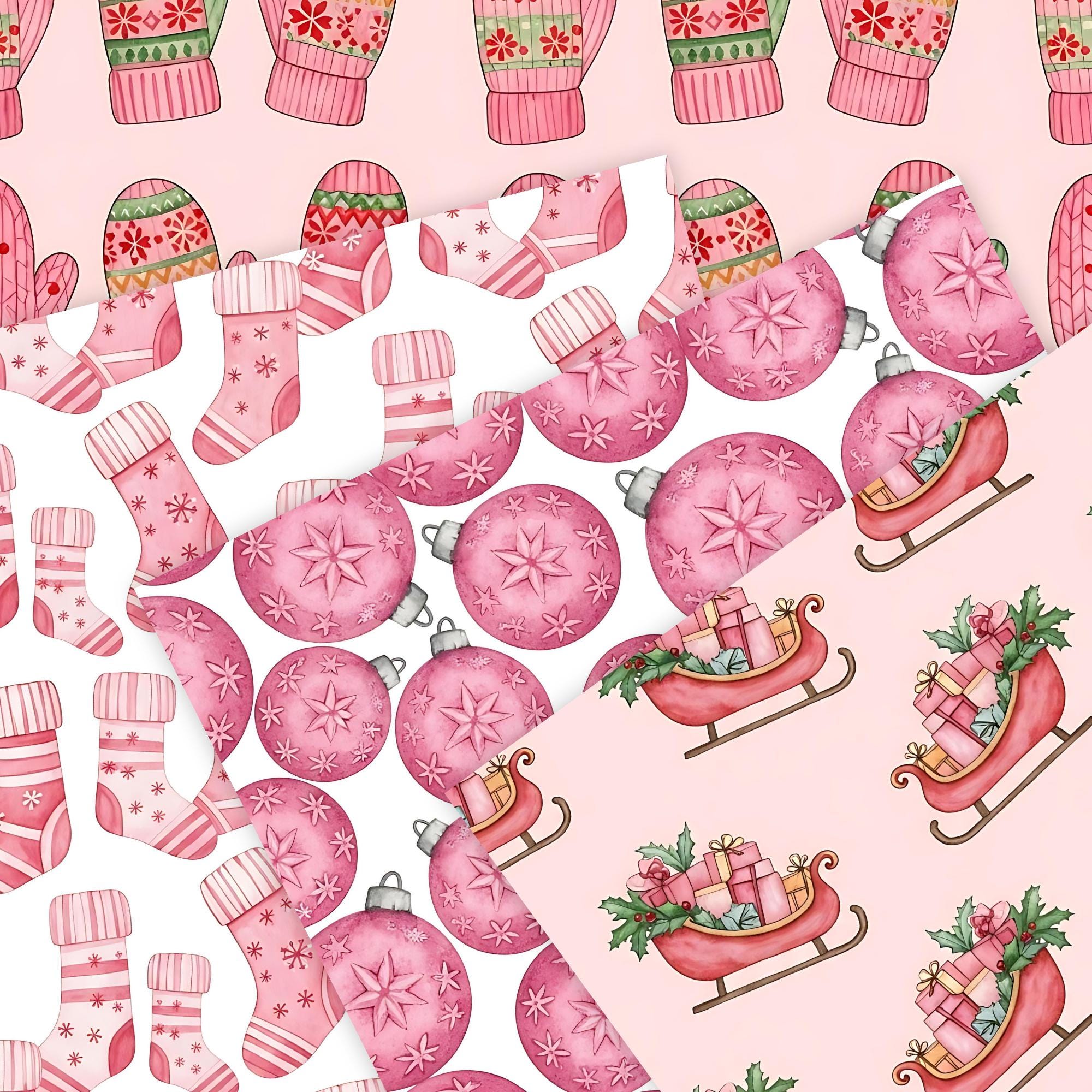 Pink Christmas Digital Paper Seamless Bundle,16 Watercolor Holiday ...