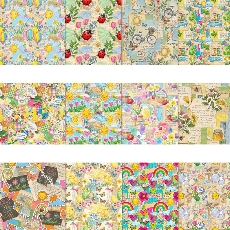 Spring Days Seamless Digital Paper, Rainbow Sunshine Scrapbook ...