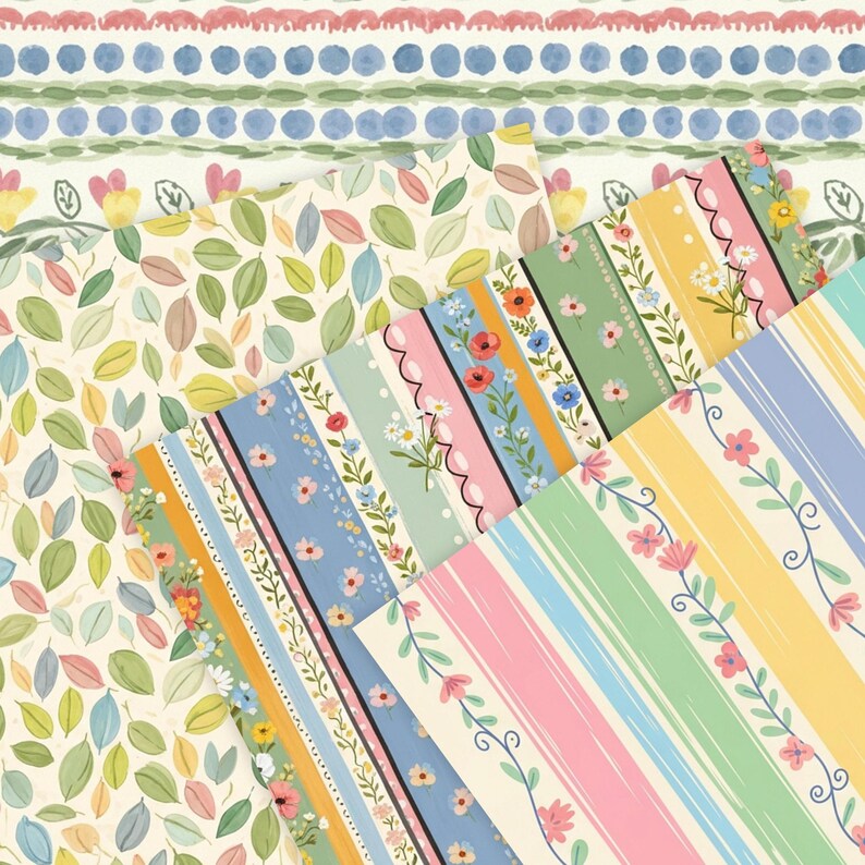 Pastel Spring Floral Seamless Papers, Cottagecore Flower Digital ...