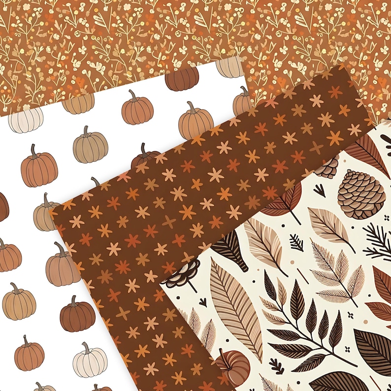 Fall Digital Papers, Autumn Harvest Scrapbook Paper Bundle 16 Pack ...