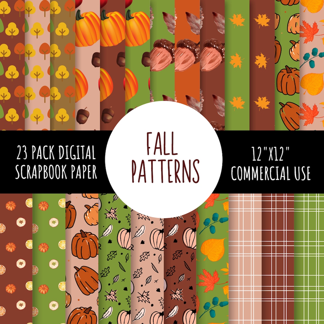 Fall Digital Paper Pack, Autumn Digital Paper, Fall Background, Pumpkin ...