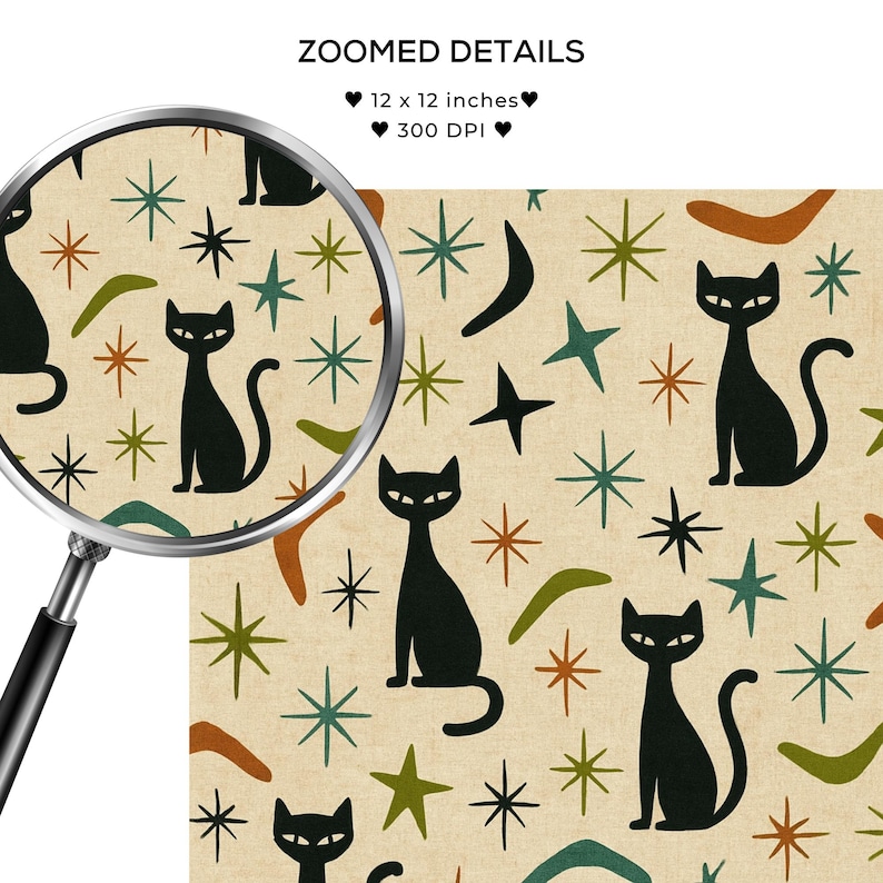 Retro Atomic Digital Paper Bundle: 1950s Mid-century Patterns ...