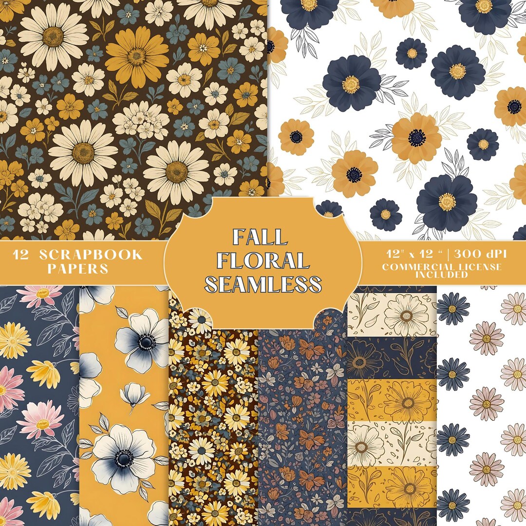 Fall Floral Digital Paper Pack, Seamless Botanical Backgrounds ...
