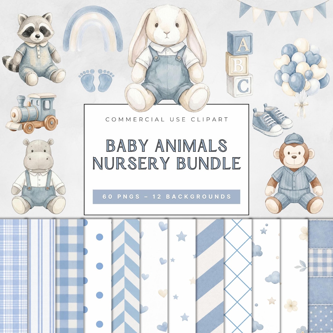 Baby Animal Clipart Set, Boy Nursery Baby Shower Invites Pngs ...