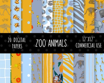 Zoo Animal Digital Paper, Zoo Animal Scrapbook Paper, Safari Animal ...