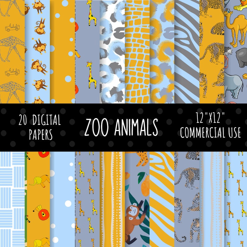 Zoo Digital Paper Pack Safari Animal Digital Scrapbook Paper - Etsy