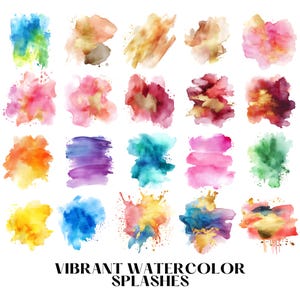 Watercolor Splash Clipart Bundle, Gold & Pastel Pngs, Vibrant Paint ...