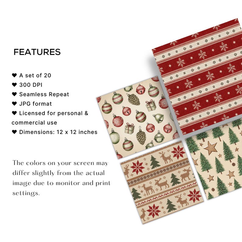 Rustic Christmas Seamless Digital Paper Bundle,modern Farmhouse Holiday ...