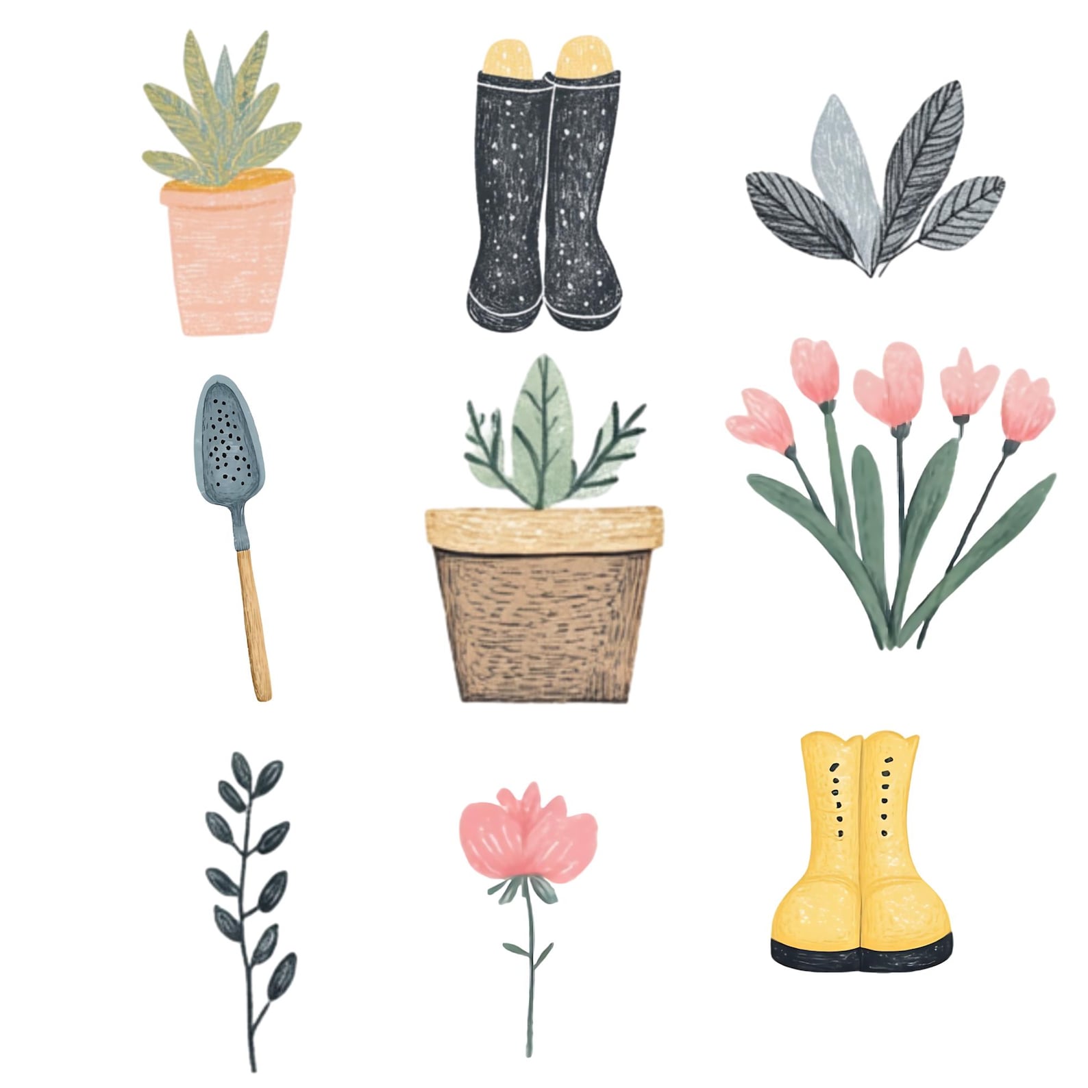 Garden Clipart Pack PNG, Watercolor Gardening Tools & Spring Flowers ...