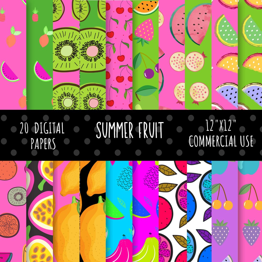 Fruit Digital Paper Pack, Summer Fruit Digital Paper, Watercolor Paper ...