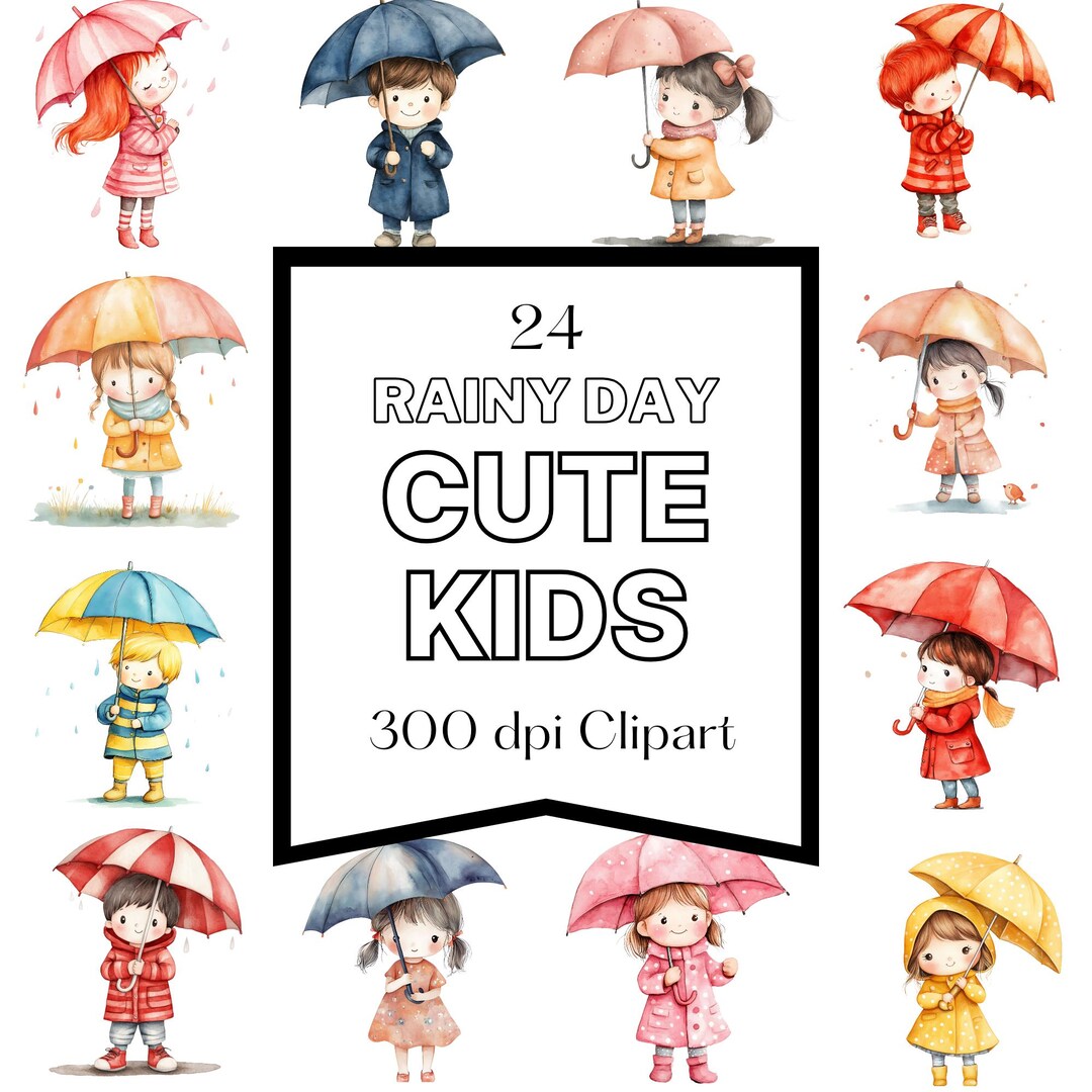 Rainy Day Kids Clipart PNG, Cute Spring Children With Umbrellas ...