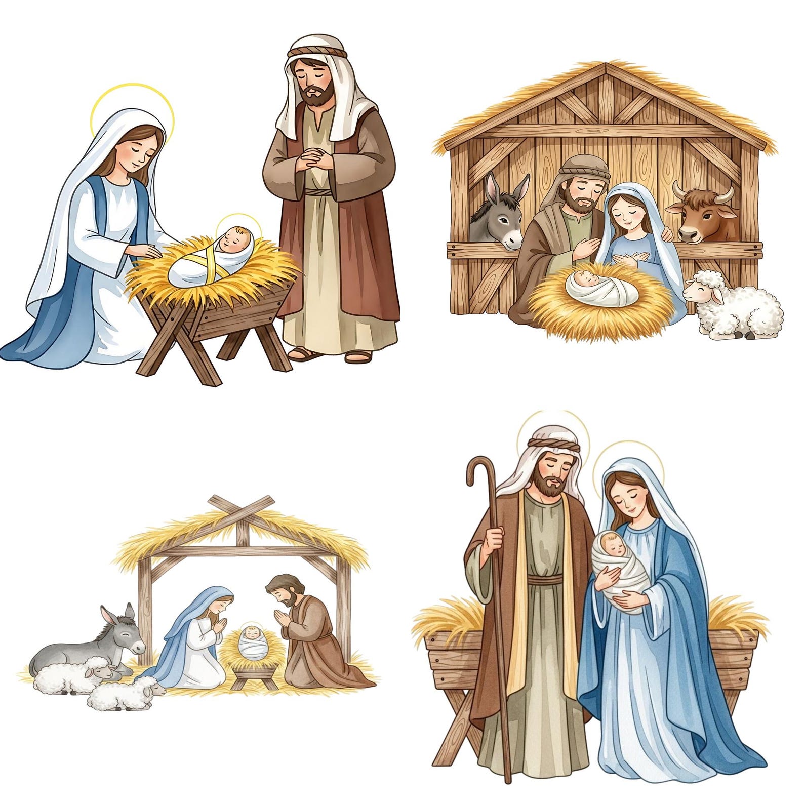 Nativity Scene Clipart Bundle, 16 Watercolor Christmas Pngs, Holy ...