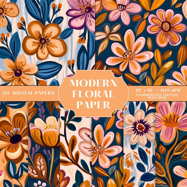 Floral Digital Paper - Etsy
