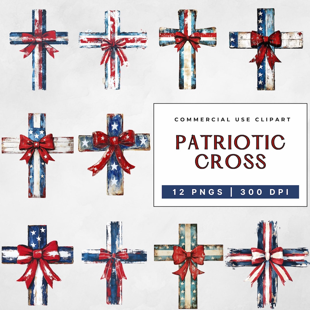 Patriotic Cross PNG Clipart Bundle: Rustic USA Flag Design (digital ...