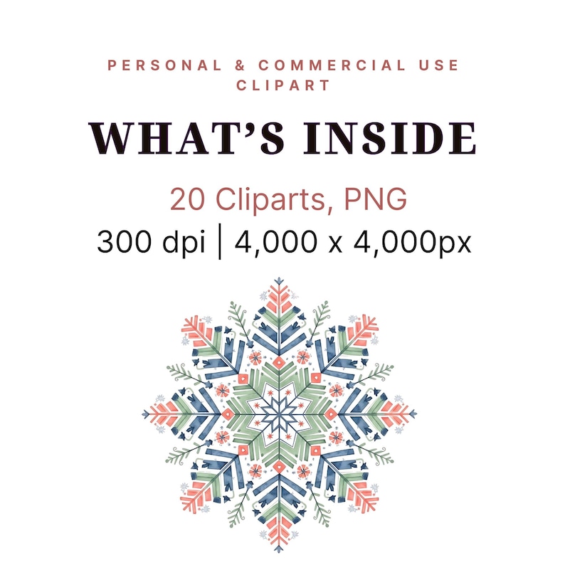 Scandinavian Boho Snowflake Clipart Bundle, Nordic Folk Art Winter ...